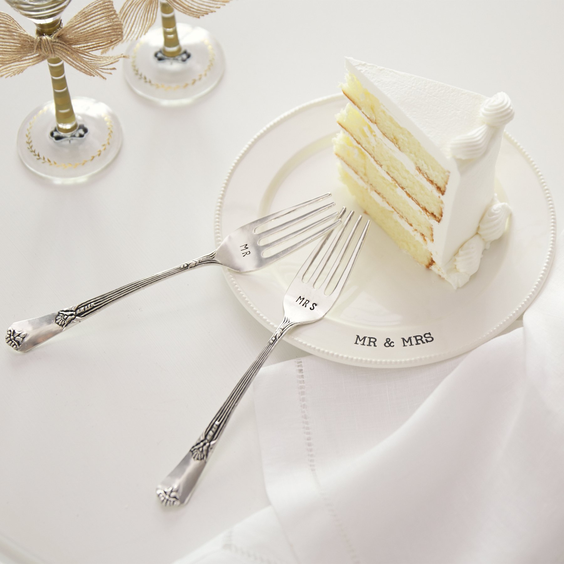 Mud Pie MRS, Plate and Fork Set, White