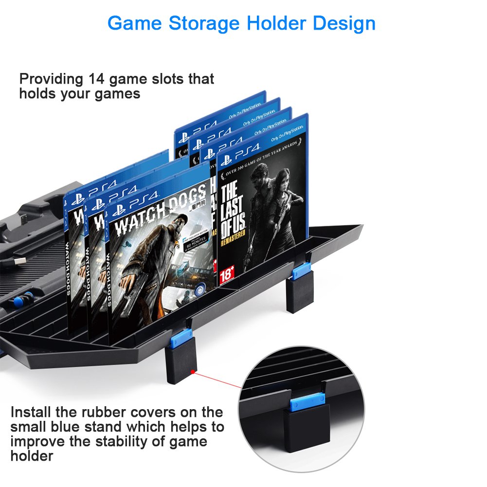 Kootek Vertical Stand for PS4 Slim/Regular Playstation 4 Cooling Fan Controller Charging Station with Game Storage and Dualshock Charger (Not for PS4 Pro)