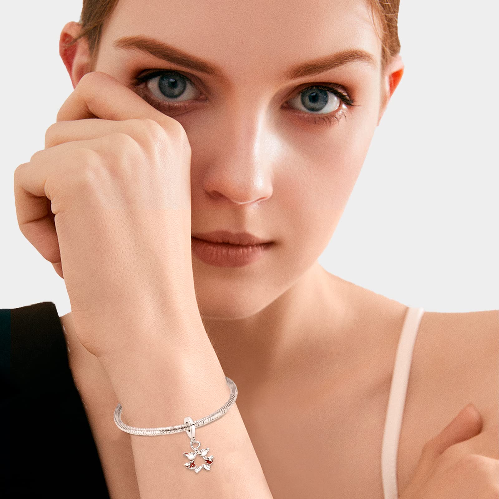 RMMY Mickey&Minnie Kissing S925 Silver Charm for Bracelet Necklace Sterling Silver Dangles for Women