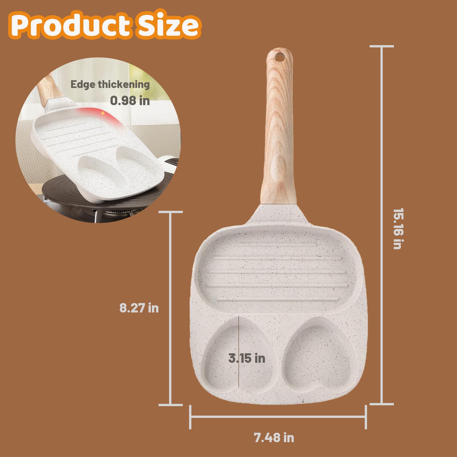 Tauvirboff Egg Pan Omelette Pan, 3-Cup Nonstick Egg Frying Pan for Breakfast, Egg Crepe Pan for Pancake, Bacon&Sausage, Healthy Coating Cookware Chef's Pan for Gas Stove and Induction Cooke (White)