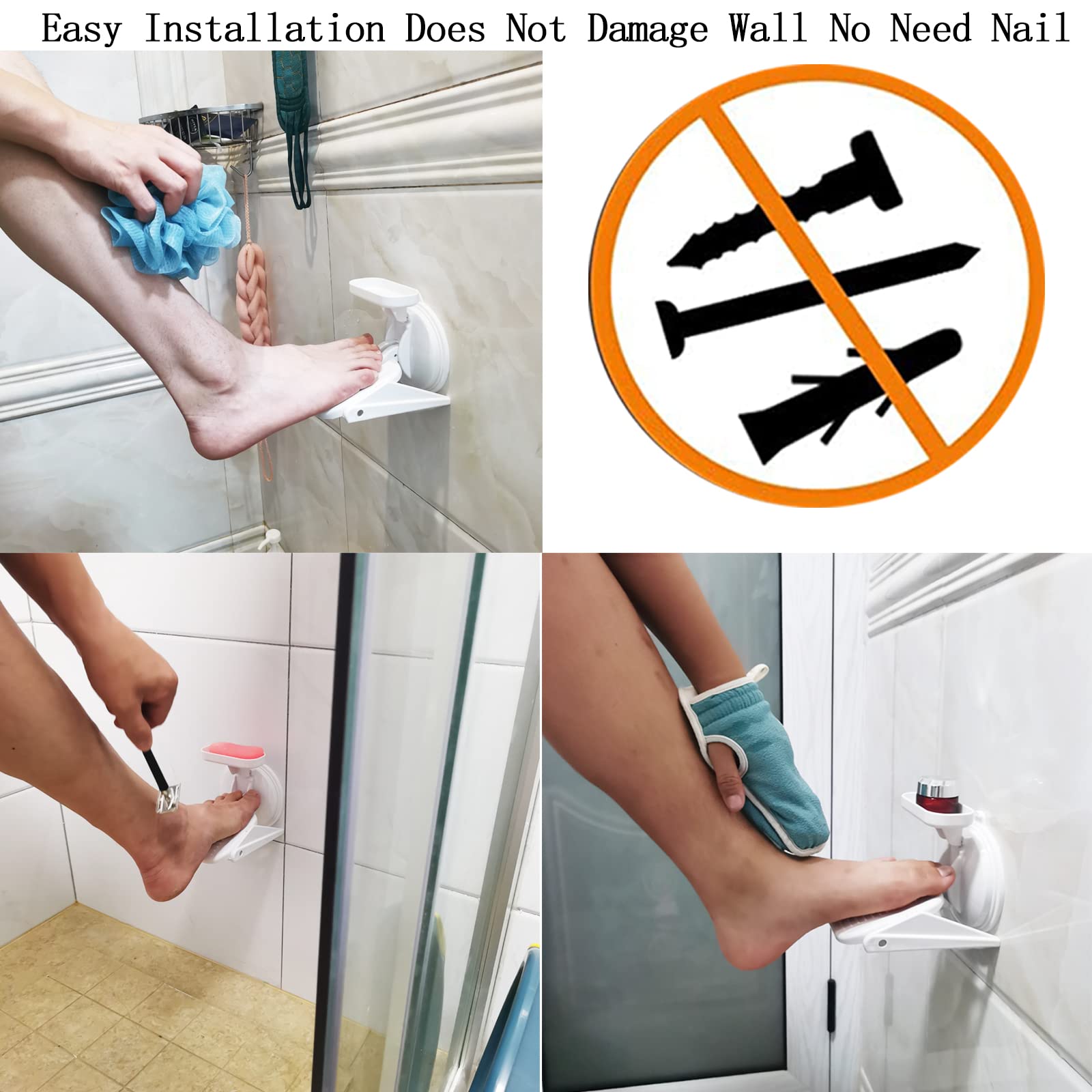 Shower Foot Rest,Shower Foot Rest for Shaving Legs Upgrade Attach Soap Dish Can Folding Portable Foot Rest Replace Shower Stools