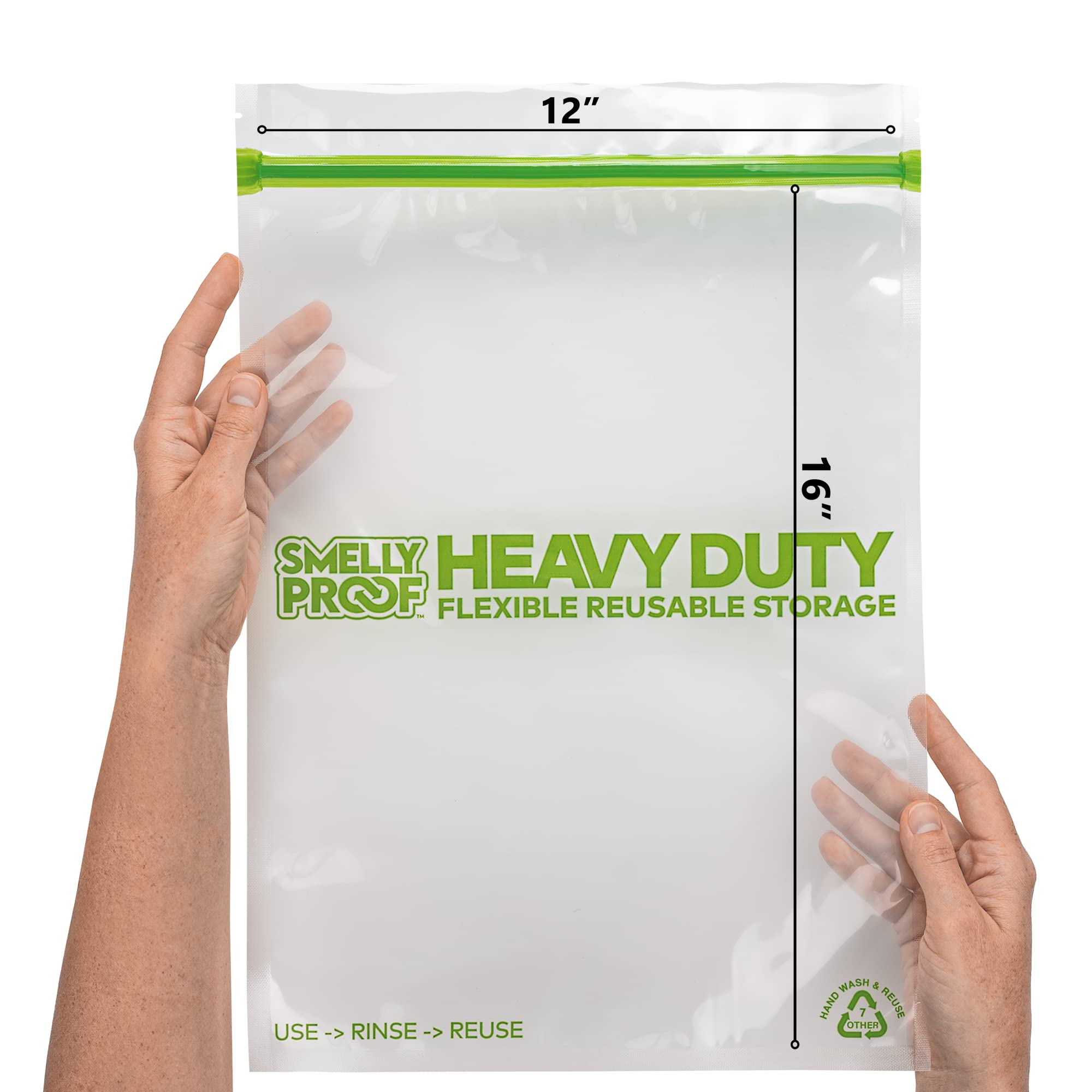 REUSABLE STORAGE BAGS by Smelly Proof, Extra Large HEAVY DUTY 5-mils US-Made, BPA FREE Dishwasher-Safe Ziplock Reusable Freezer Bags Triple Zip CLEAR FLAT XXL 2-Gallon 12" x 16" - 5pk