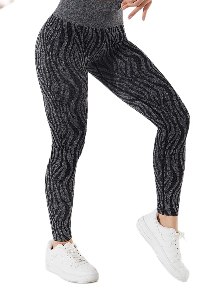 PEACH SEA Women Seamless Zebra Camo Leggings High Waisted Gym Yoga Pants