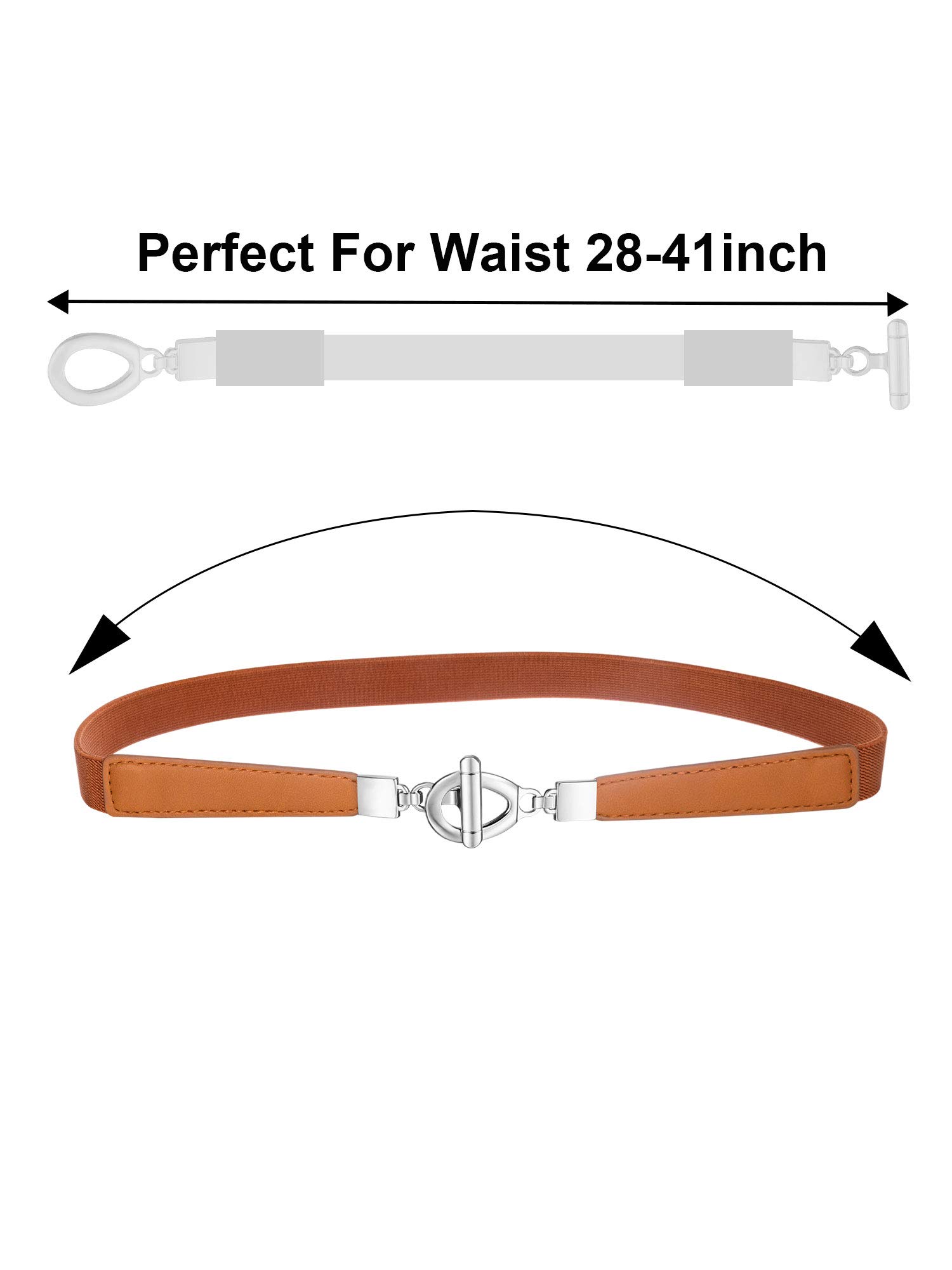 JOVITEC 5 Pieces Women Skinny Elastic Waist Belt for Dress Retro Stretch Cinch Adjustable Thin Belt Metal Buckle