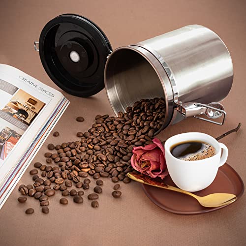 Mixpresso 16Oz Coffee Canister, Stainless Steel Airtight Coffee Container, Ground Coffee Bean Storage with Date Tracker, Vacuum Sealed Espresso Airtight Container, Coffee Jar, Sugar Container