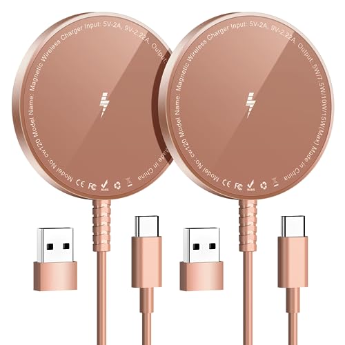 Magnetic Wireless Charger for iPhone: Mag Safe Charger Fast Purple Charging Pad 2 Pack Compatible with iPhone 15 14 13 12 Pro Max Plus & Airpods 2 3 Pro (No Adapter)