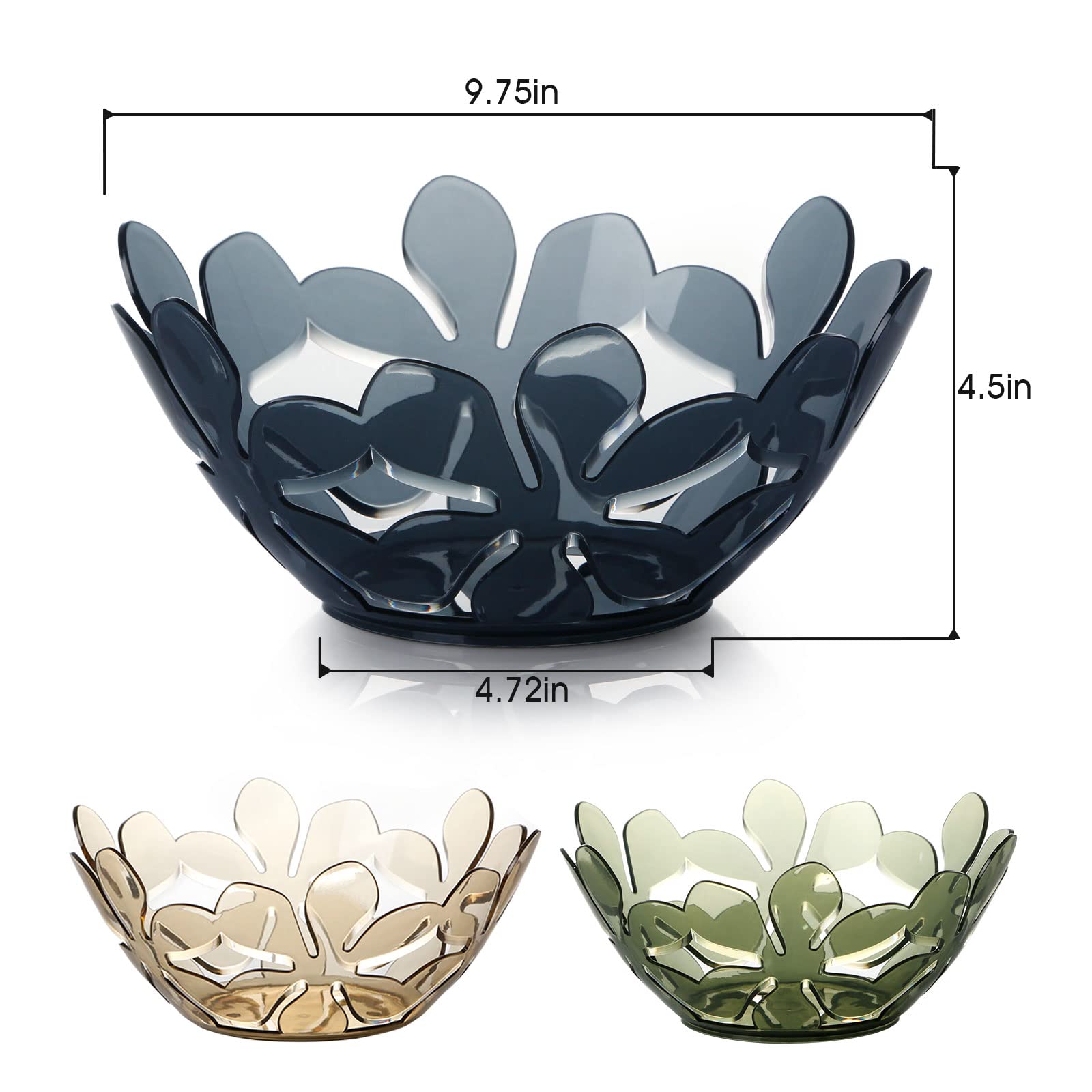 NUTRIUPS Rustless Fruit Bowl,Petal-shaped Fruit Basket for Kitchen,Sturdy Plastic Decorative Bowls for Home Decor, Kitchen Countertop, Blue