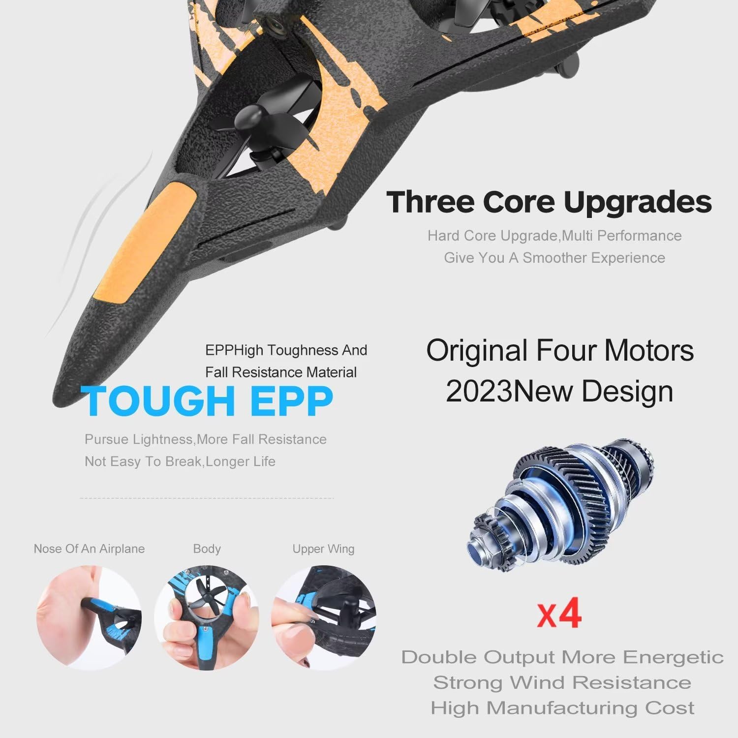 Leencum RC AirPlane Drone, Remote Control Airplane Quadcopter Helicopter with Auto Hovering,3D Flips,3 Speed Modes,long Flight Distance Flying Time Orange