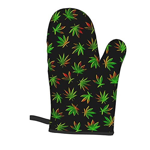 Oven Mitts and Pot Holders Sets Weed Leaf Print Oven Gloves Heat Resistant Potholders 4 Pcs Set Washable Non-Slip BBQ Gloves with Hanging Loop for Women Men Kitchen Baking Cooking Grilling