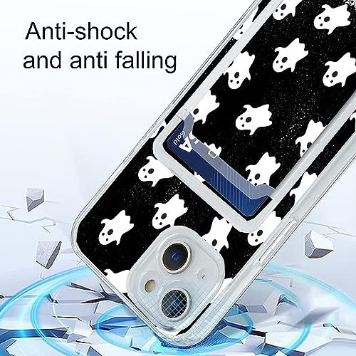 Toncsoza Cute White Ghost Halloween Case for iPhone 13 Mini with Card Holder,Halloween Theme Shock-Absorbing Wallet Case for iPhone 13 Mini, Trendy Design TPU Bumper Case