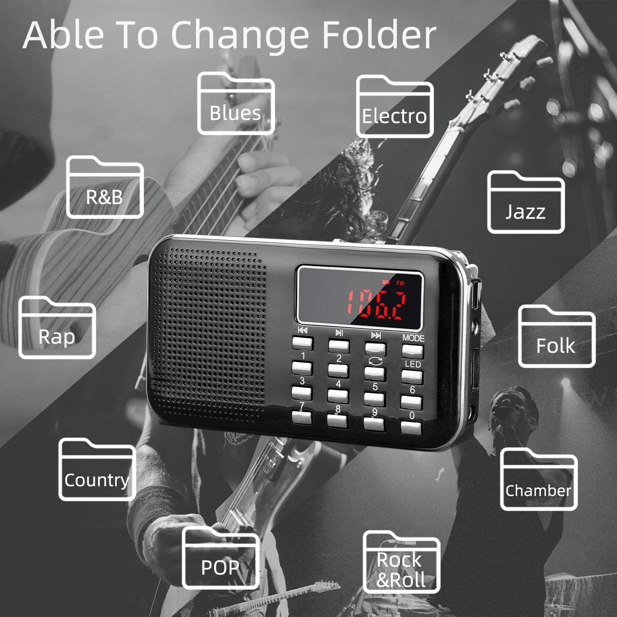 Mini Portable Radio AM FM Pocket Radio with MP3, LED Flashlight, Digital Radio Speaker Support Micro SD/TF Card/USB, Auto Scan Save, 1200mAh Rechargeable Battery Operated, by PRUNUS[Latest Version]