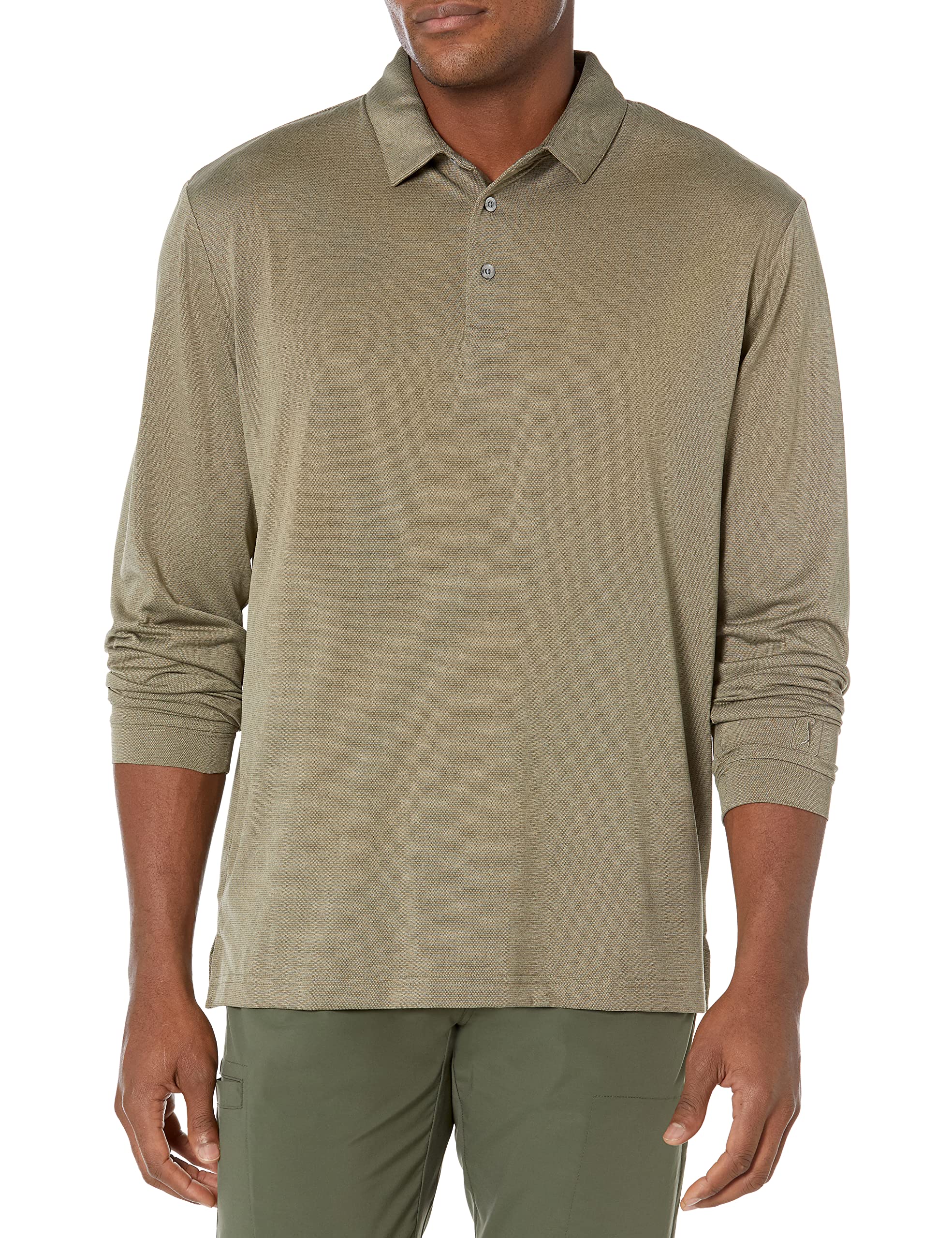 PGA TOUR Men's Long Sleeve Micro Birdseye Polo Shirt, Industrial Grn HTR, XX-Large