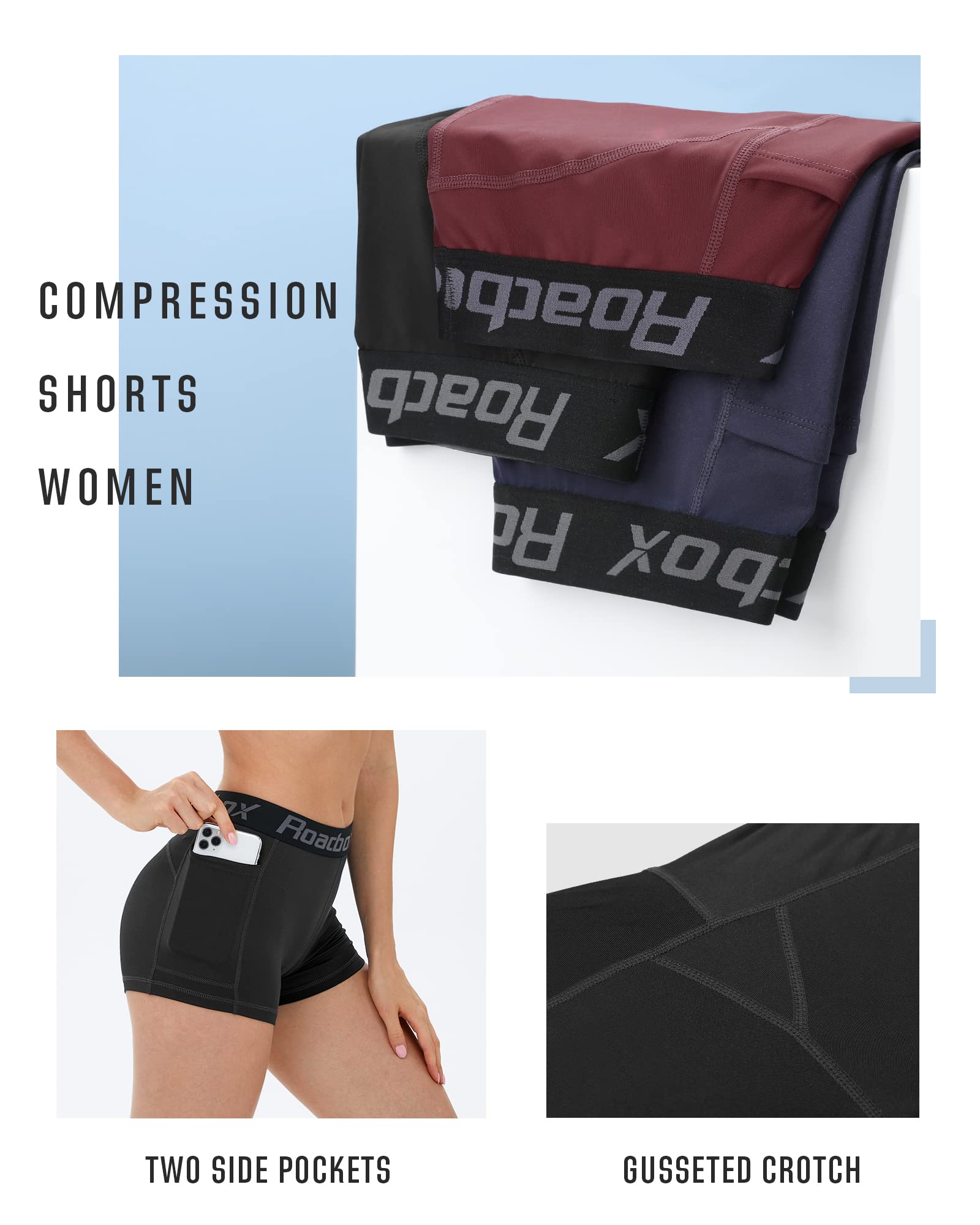 Roadbox 3" Spandex Compression Shorts - Breathable Athletic Performance Yoga Shorts for Outdoor Gym Exercise