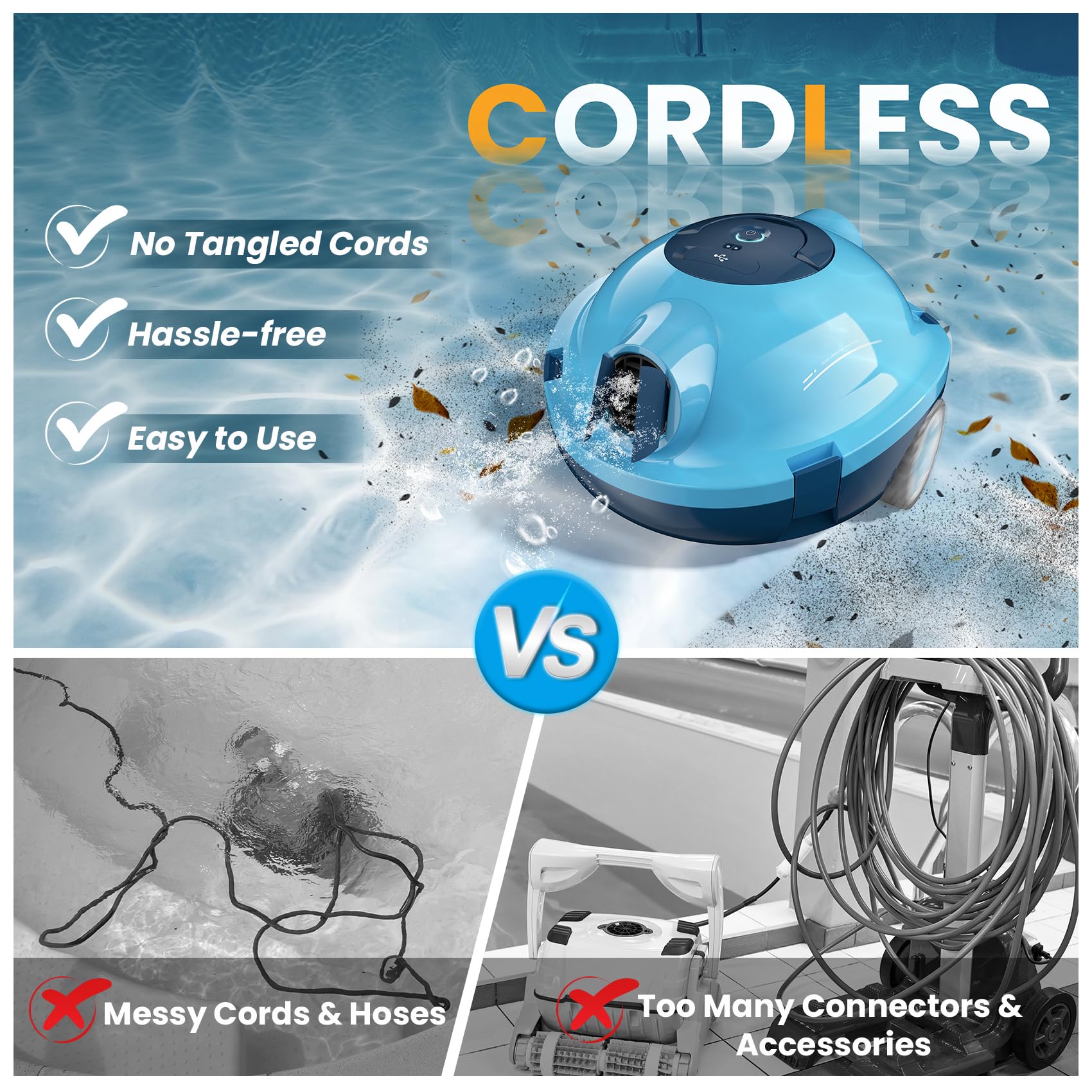 ππ₯ππ§ππππ OUCAXIA Cordless Robotic Pool Cleaner, Automatic Pool Vacuum, 90 Mins Runtime & Powerful Suction, Self-Parking, Lightweight, Ideal for Above/In-Ground Pool 65 Feet/1100 Sq.Ft