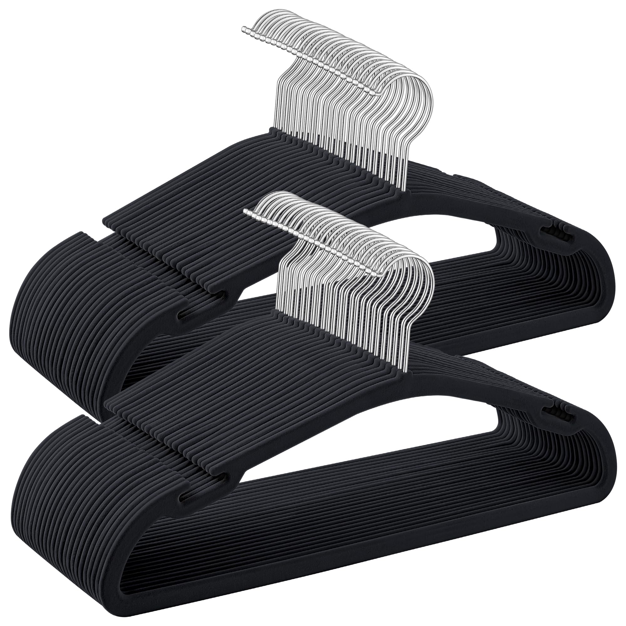 SONGMICS Velvet Hangers 50 Pack, Non-Slip Clothes Hangers, 17 x 8.3 Inches, Coat Hangers with Wide Shoulder Notches, Pants Bar, 360° Swivel Hook, Space-Saving, for Closet, Ink Black UCRF039B03