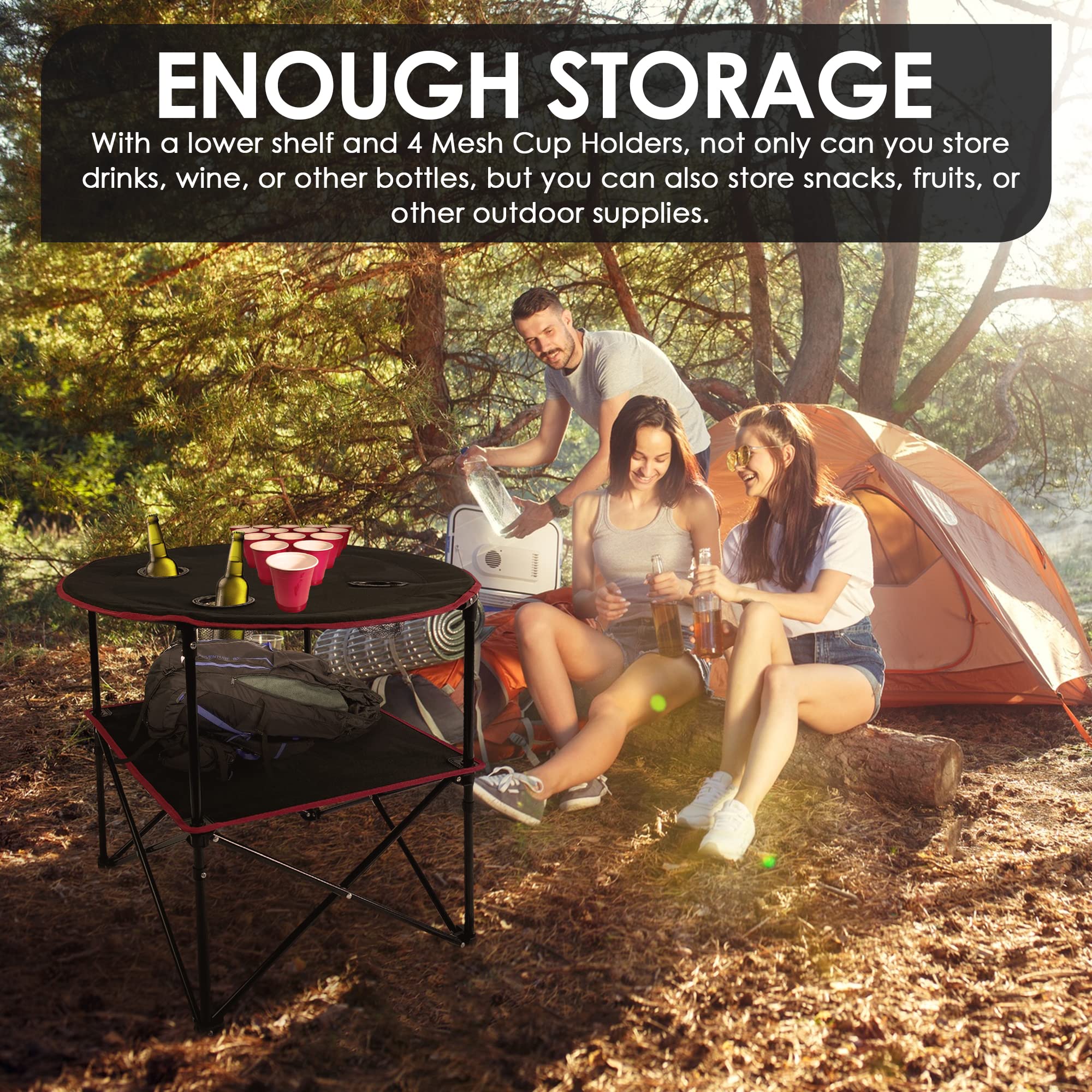 Portable Lightweight Folding Table, Waterproof Canvas, Picnic Table with 4 Cup Holders, and Carry Bag for Outdoors, Beach, Hiking, Fishing, or Tailgating