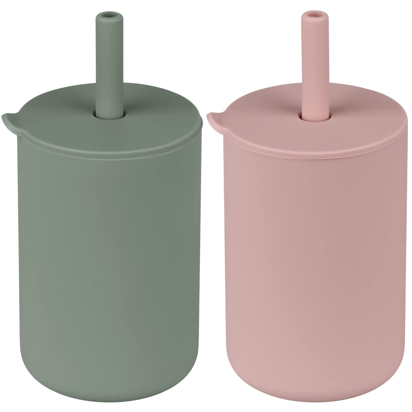 Mintlyfe Toddler Straw Cup, 100% Food Grade Silicone Training Cup for Baby, 2Pack Trainer Cup Toddler Training Straw Cup for Boys and Girls, Unbreakable (Blush/Sage)