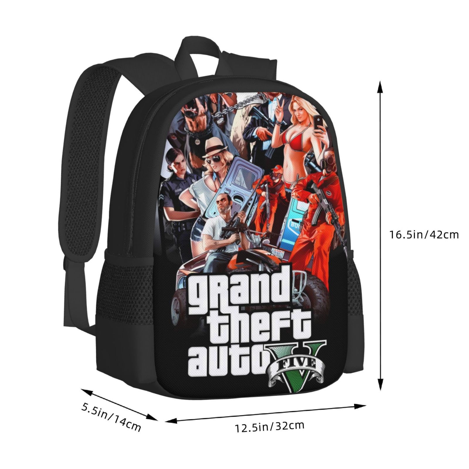 MAPH Lightweight Anime Laptop Backpack Large Capacity Backpacks 3D Printing Travel Daypack Grand Game Theft Adventure Auto V Shoulder Backpacks 17inch