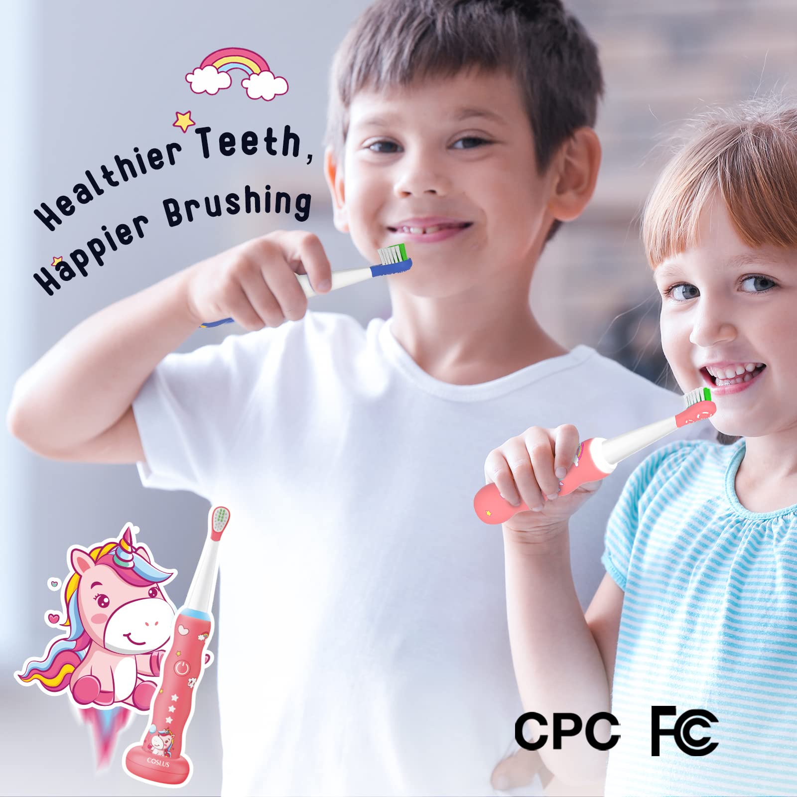 Sonic Rechargeable Electric Toothbrush: Interactive Smart LED Light Silicone Tooth Brush with 3 Cleaning Modes 2 Minute Timer IPX7 Waterproof 2 Soft Bristles Heads for Boys Girls Ages3+