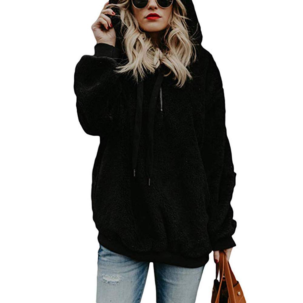 KYLEON Women's Oversized Sherpa Fuzzy Pullover Hoodie with Pockets Sweatshirt Long Sleeve Outwear Coat Sweaters Blouse Tops