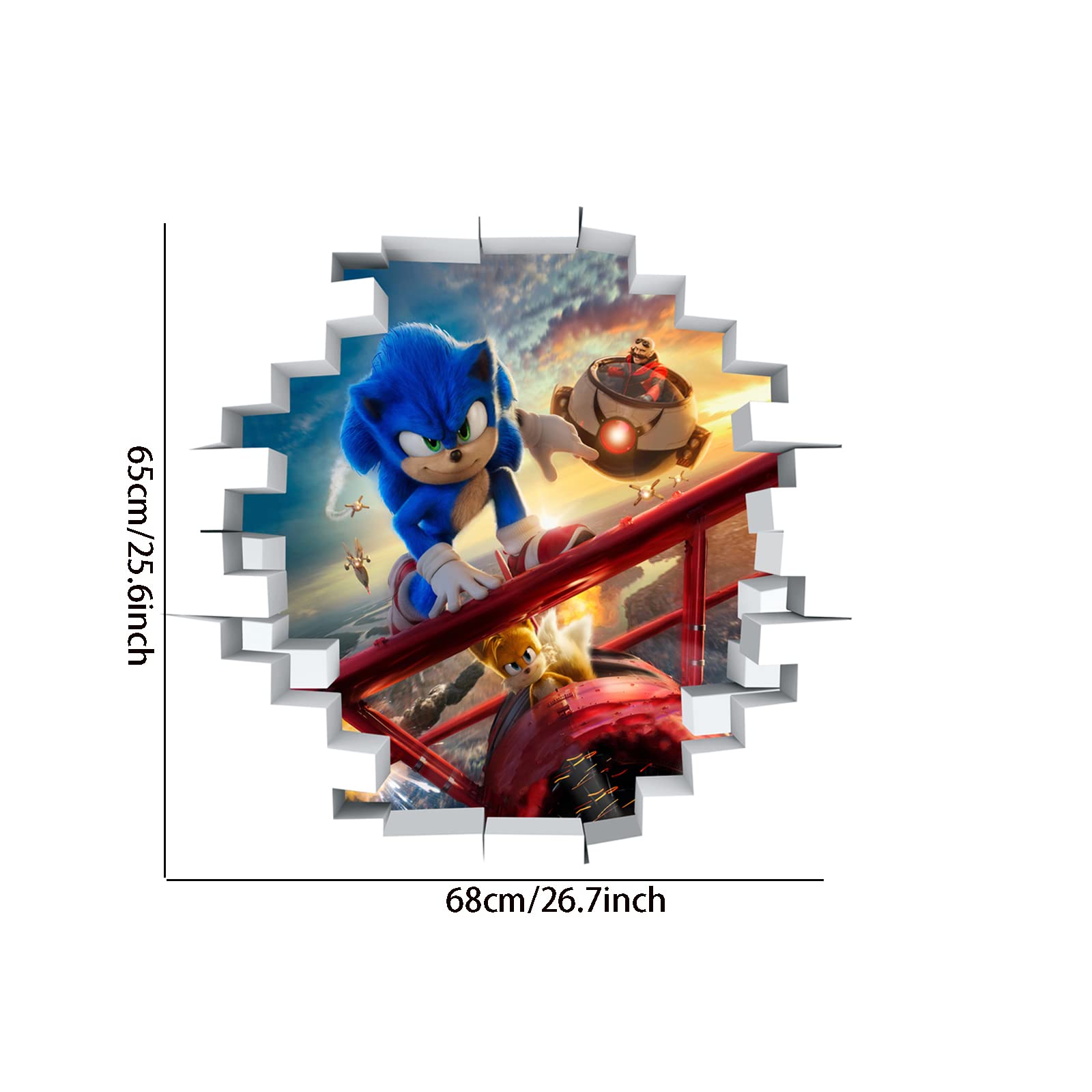 Sonic Wall Decals,6D Smashed Custom Hedgehog Stickers,Kids Game Wall Art Room Wall Decor Boys Bedroom Poster Mural Wallpaper Removable Vinyl Wall Stickers Gift