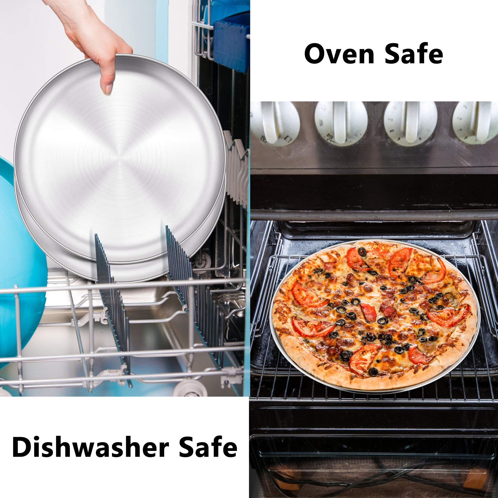 P&P CHEF 12 Inch Pizza Pan Set, 3 Pcs Stainless Steel Round Baking Pizza Pans Pizza Tray for Pizza, Pie, Cake, Cookie, Non-toxic & Healthy, Heavy Duty & Durable, Oven & Dishwasher Safe