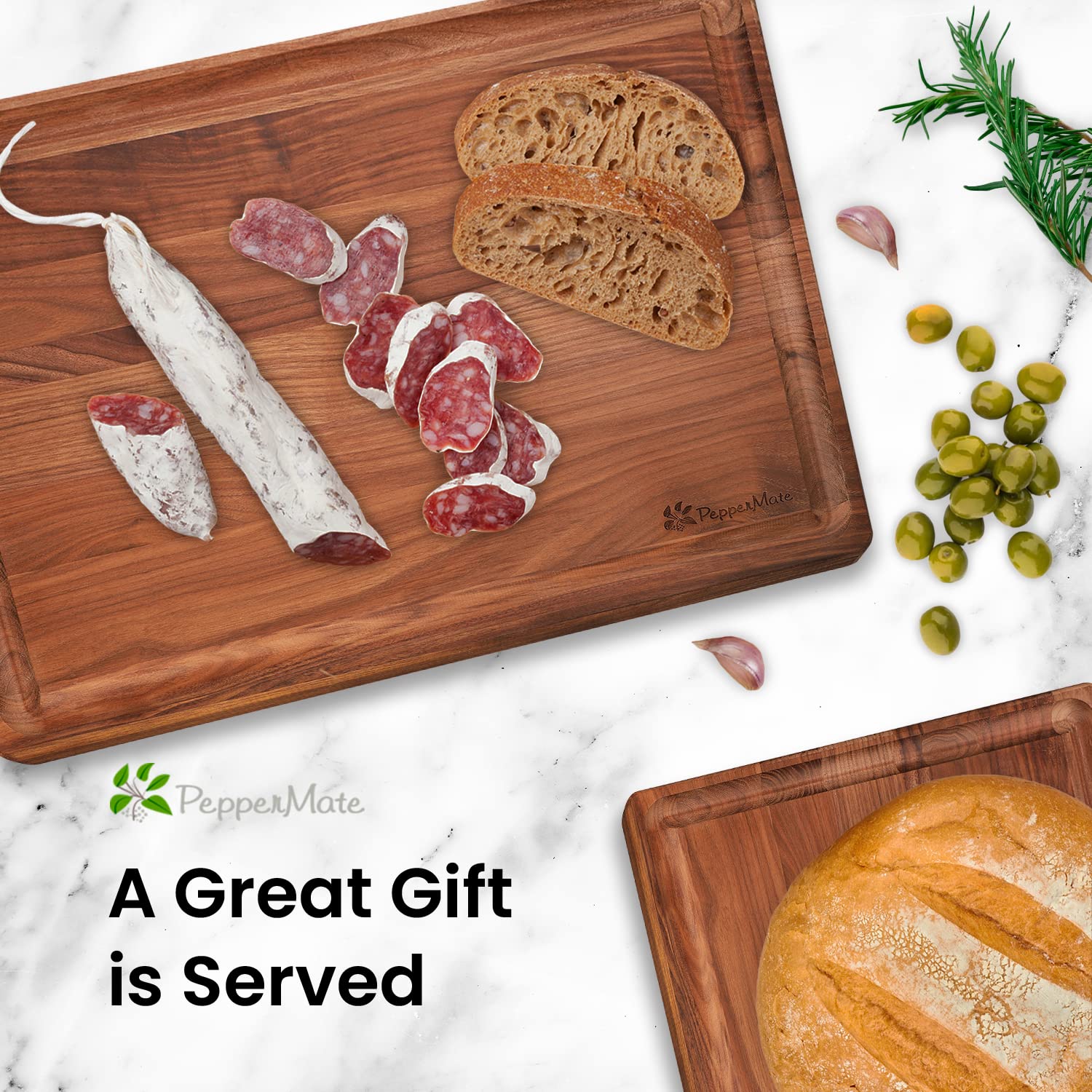 Preconditioned Walnut Kitchen Cutting Board β 20 x 15 x 1.25 In. Dark Hardwood Chopping Block with Juice Groove β Doubles as Cheese or Charcuterie Board β Home & Kitchen Accessories by PepperMate