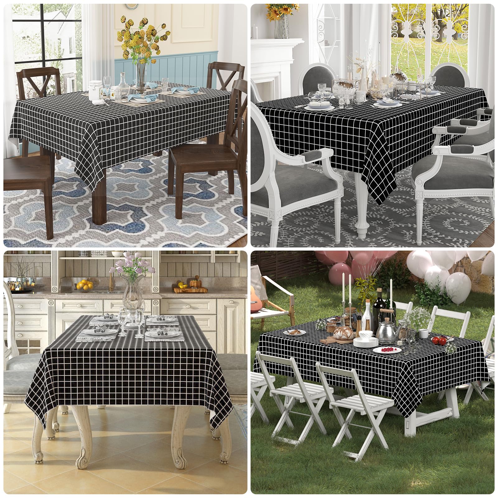 misaya Rectangle Waterproof Fabric Table Cloth, Plaid Stain Proof Polyester Tablecloth, Washable Cloth Table Cover for Dining Room, Kitchen, Outdoor (60" x 84", Black)