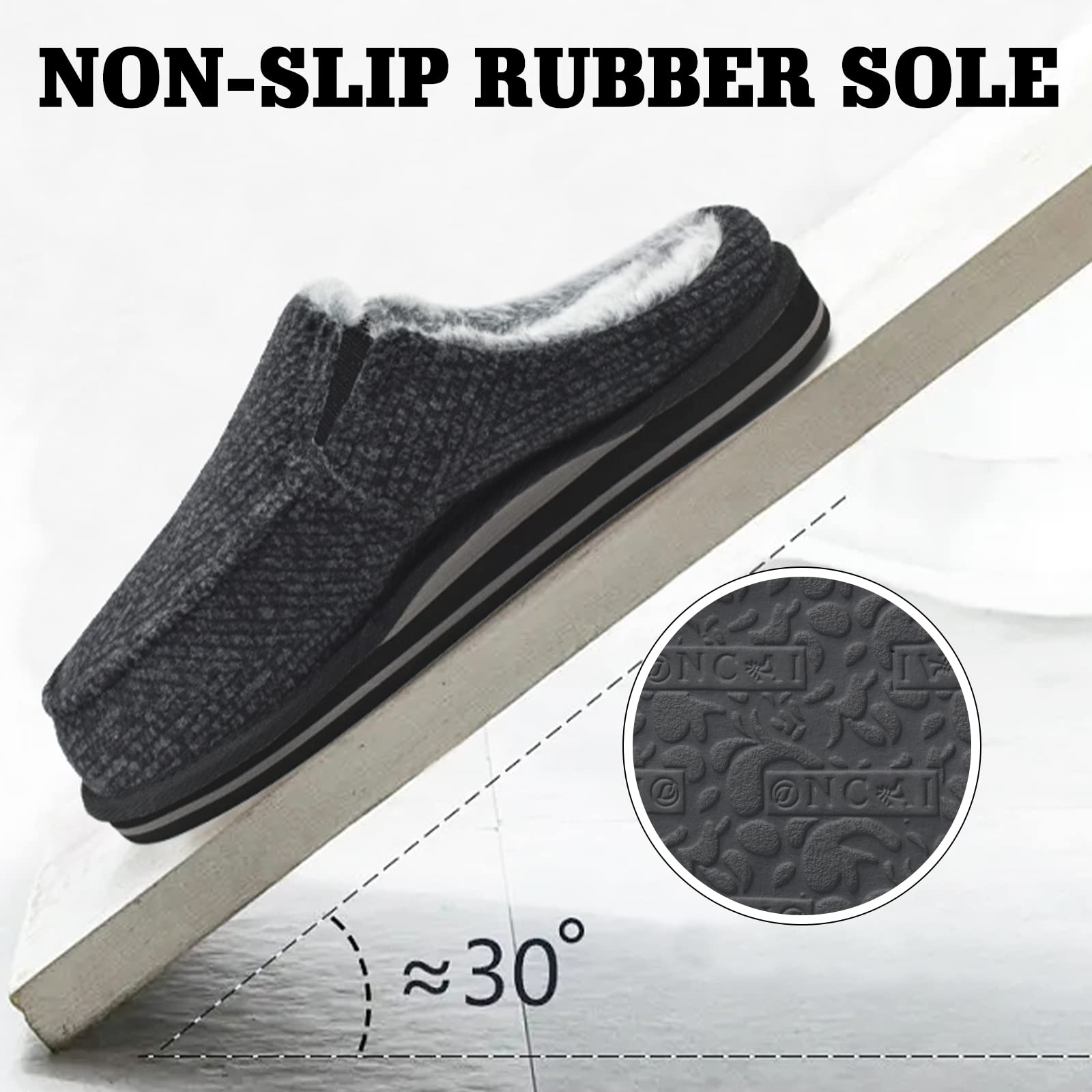ONCAI Mens Slippers with Orthotic Arch Support,Cotton-Blend High-Density Memory Foam Plantar Fasciitis House Slippers Warm Stripe Faux Fur Clogs Slip-on Indoor Outdoor Rubber Sole BlackSize 10