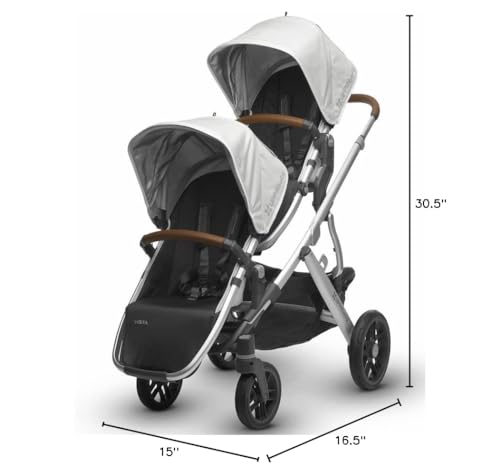UPPAbaby - RumbleSeat V1 | Compatible Only with Vista V1 2015-2019 Strollers | Two in Tow Stroller Converter | Forward & Parent-Facing Seat | 5 Point Harness | Loic (White/Silver/Saddle Leather)