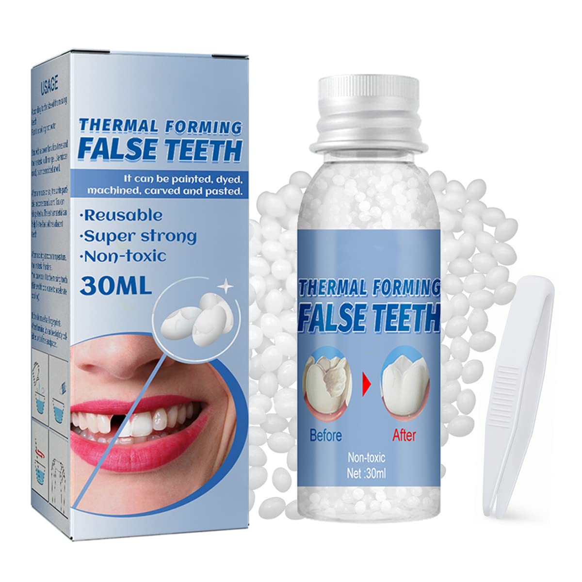 Tooth Repair Kit - 30ml Thermal Beads Temporary Teeth Replacement Kit for Restoration of Missing & Broken Teeth Replacement Dentures, DIY Heat Fit Beads