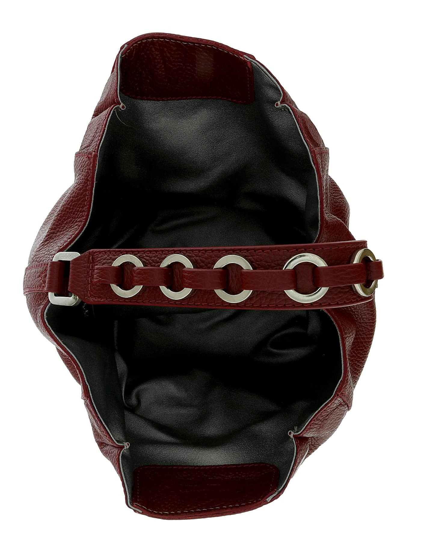 Pierre Cardin Burgundy Leather Curb Chain Embellished Medium Bucket Bag for womens