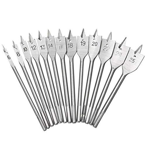Taladro plano para madera, taladro plano de tres puntos para carpinterĂa, 5 piezas, broca plana de pala de madera de 13 mm, plateado, para taladros elĂ©ctricos, taladros recargables