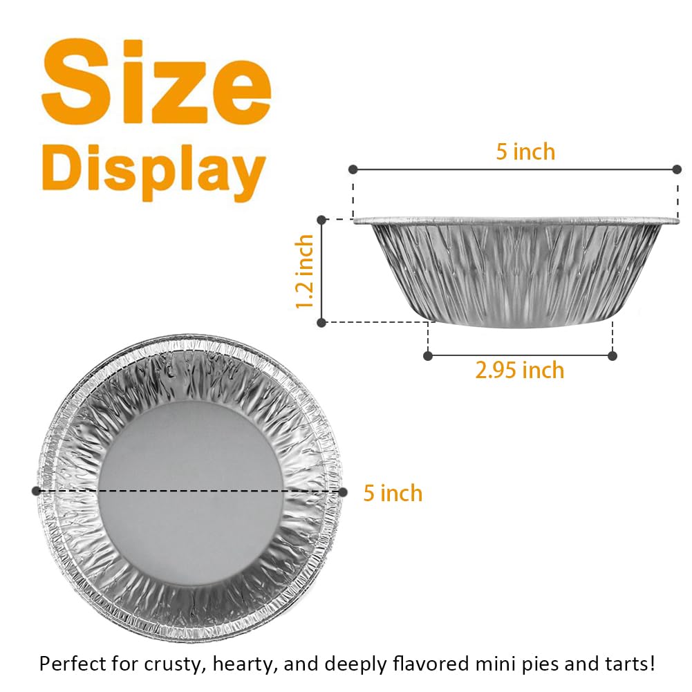 LOYUDEQIU 5 Inch Aluminum Foil Mini Pie Pans - Disposable Small Pie Tins For Bakeries, Cafes, Restaurants - Durable Mini Foil Pans for Pie, Fruit Tarts, Quiche (50, 5 Inch)