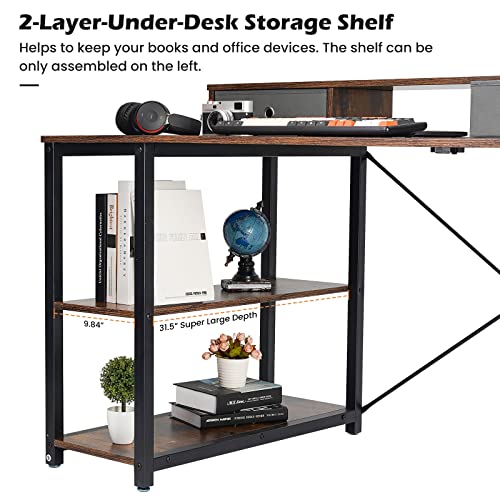 TOPSKY 47βx 31.5β Computer Desk with Drawers, Monitor Stand, Storage Shelf, 3-Port Charging Station (Rustic Brown)