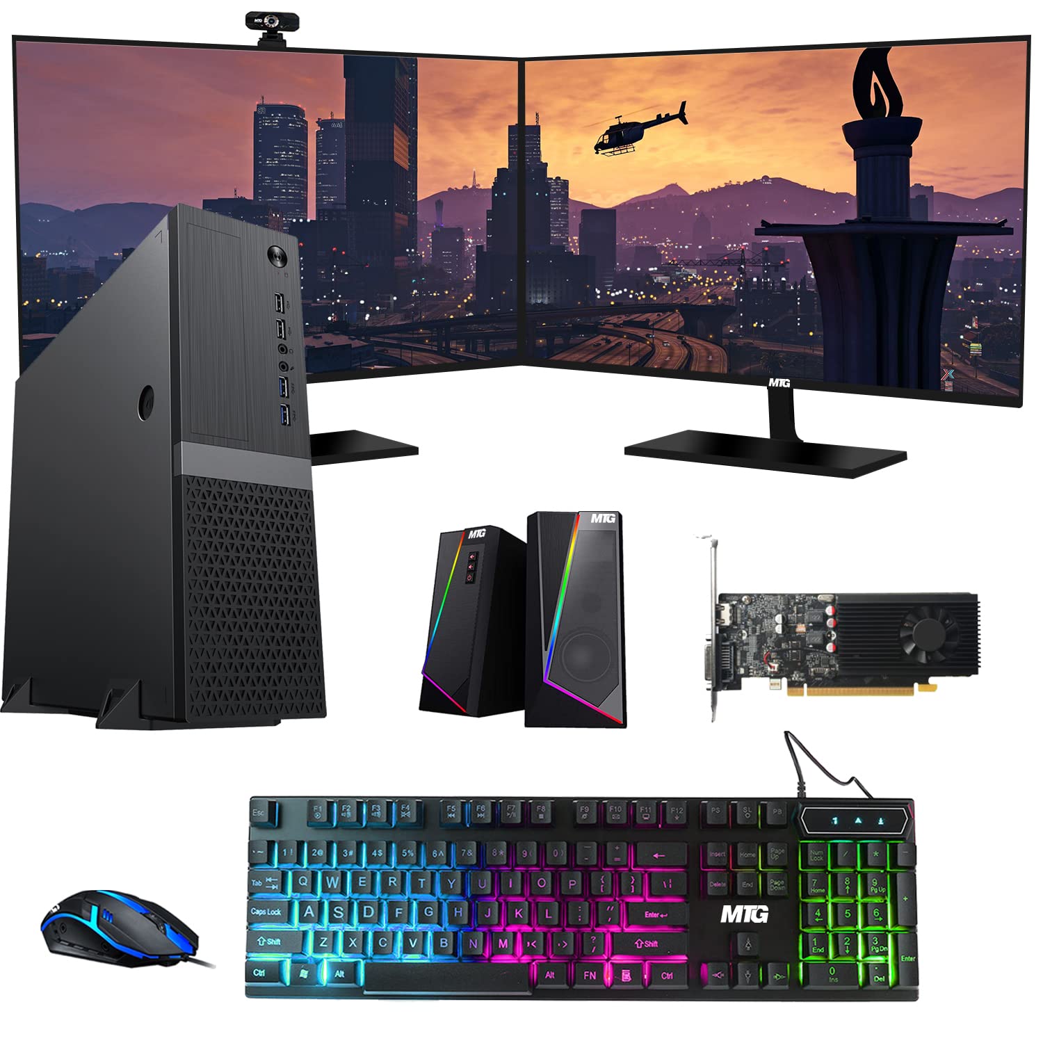 TechMagnet Gaming Desktop PC, Intel Core i5 8th Gen, Heera, GT 1030 Graphics, 16GB RAM, 512GB SSD | 2TB HDD, MTG New 27 Inch Dual Monitor, RGB Keyboard Mouse, Speaker, Webcam, Win 10 Pro (Renewed)