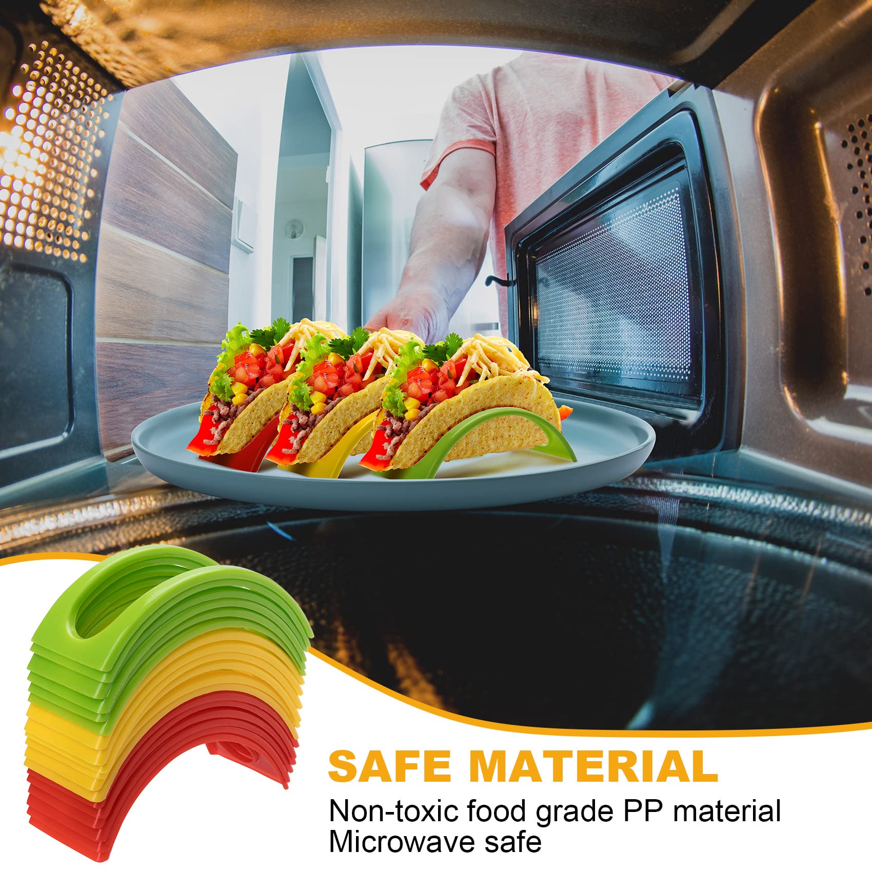 PAGOW 21pcs Taco Holder Stands, Hard Plastic Taco Shell Rack, Non Toxic BPA Free Taco Stand for Tortillas Burritos ( 3 Color: Red, Yellow, Green )