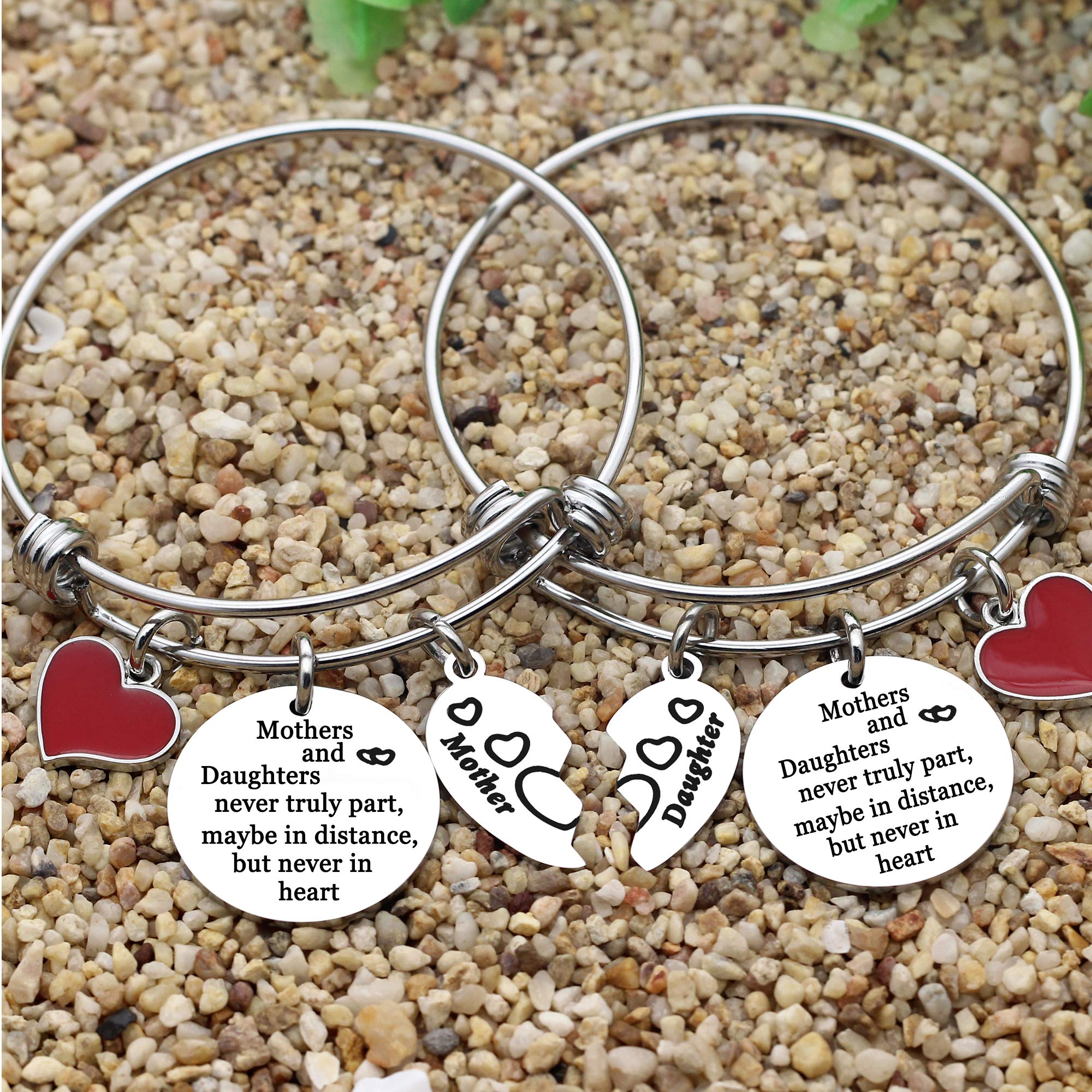 JQFEN Mother and Daughter Bracelets Adjustable Red Heart Charm Bangle Gift For Women