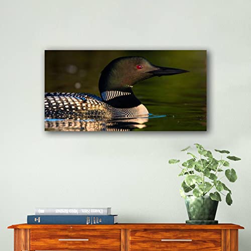 Large Wall Art Loon with red glow in eye Painting Poster Print on Canvas Artwork for Living Room Bedroom Stretched and Framed Ready to Hang 20βx40β