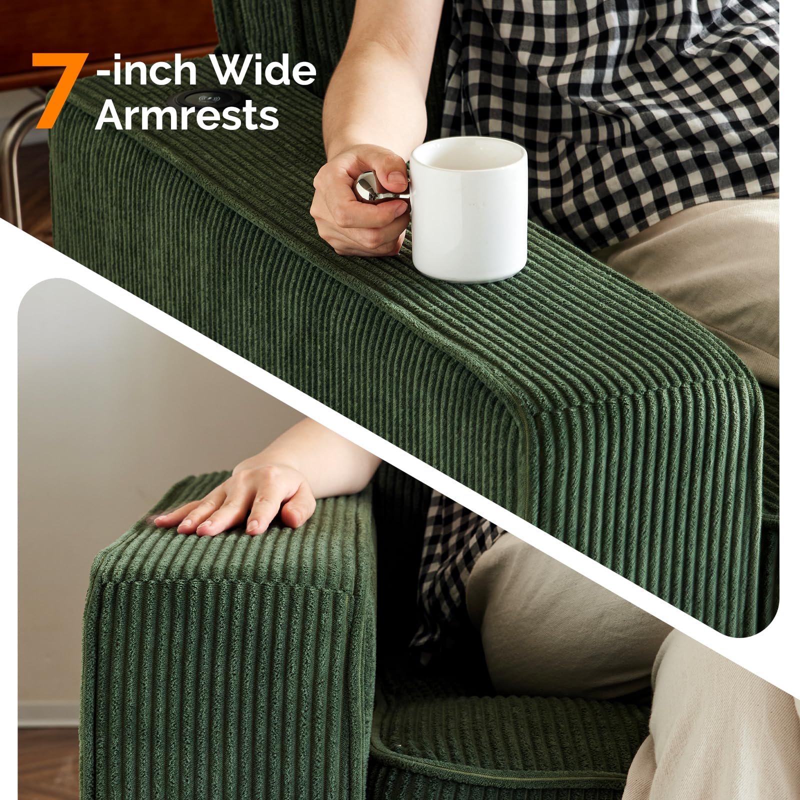 VINGLI Loveseat Sofa Couches for Living Room Green, 83" Big Comfy Sofa Couch Wide Armrest Couches with USB Charging Port Deep Seat Sofa Modern Couch Corduroy Sofa with 2 Throw Pillows