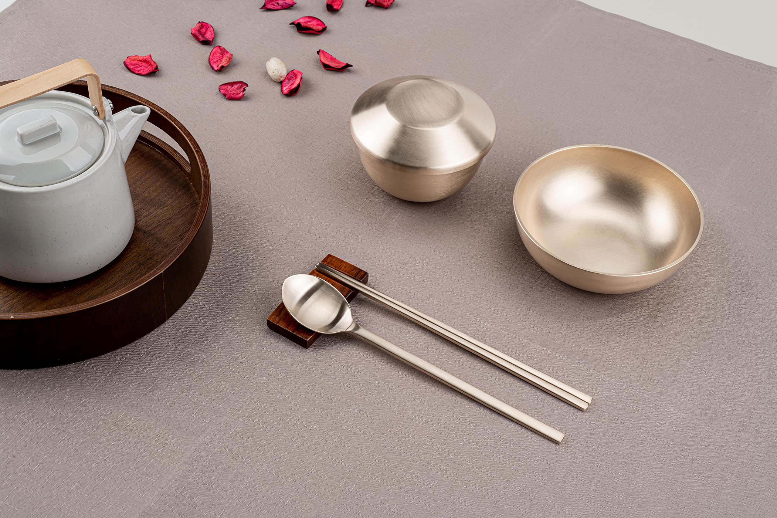 Notbichae Premium Bronzeware Cutlery Spoon Chopsticks Set Korean Traditional Handmade Tableware BANGJJA YUGI with Gift Box 한국 유기 (Traditional Shape Set)