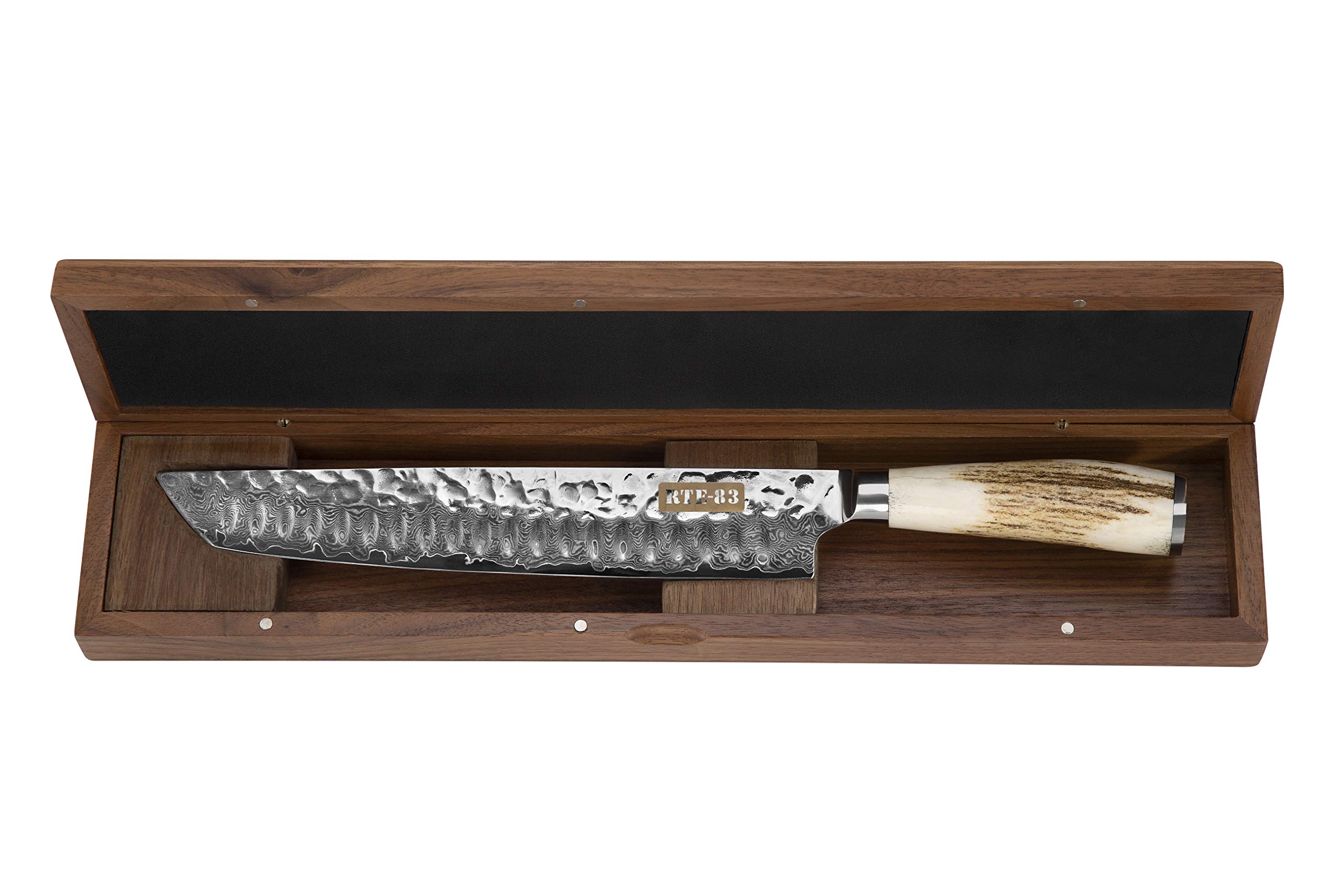 Route83 Signature 10" Brisket Carving Knife Handmade Hammered Damascus Genuine Antler Handle