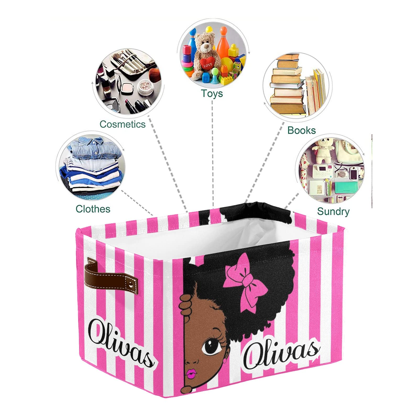 Urcustom Personalized Storage Bins, Custom Storage Basket Boxes for Organizing Closet Shelf Nursery Toy Black Girl Princess (ZY1222)