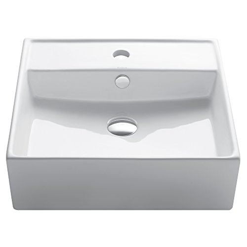 Kraus KCV-150 Elavo Square Vessel Porcelain Ceramic Bathroom Sink with Overflow, 18 1/2, 18.63, White