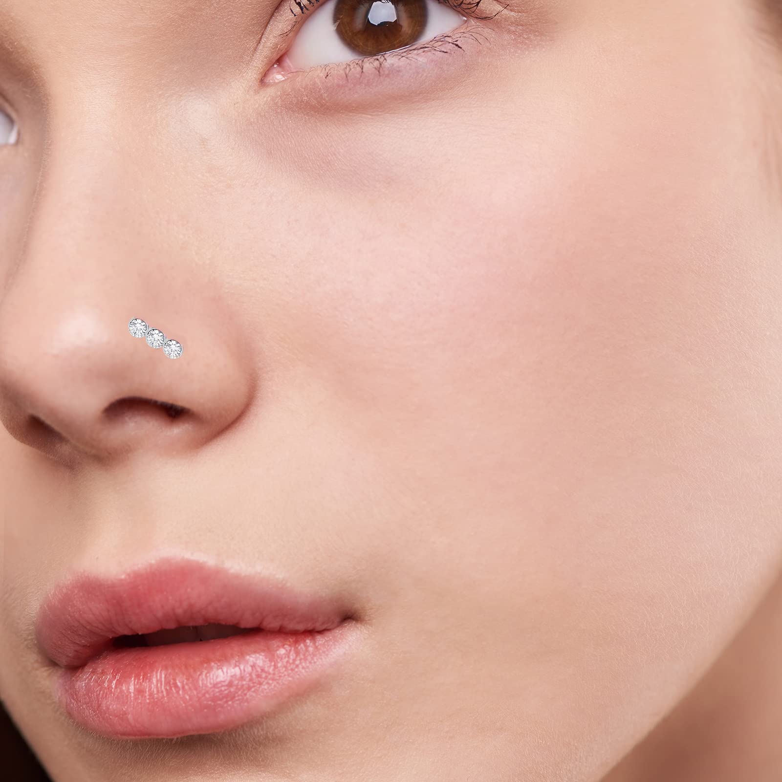 NIUSIMAN Nose Studs L Shaped 18G Nose Rings Butterfly Snake Bee Flower Nose Bar Piercing Stainless Steel Artificial CZ Nose Piercing Jewelry Silver
