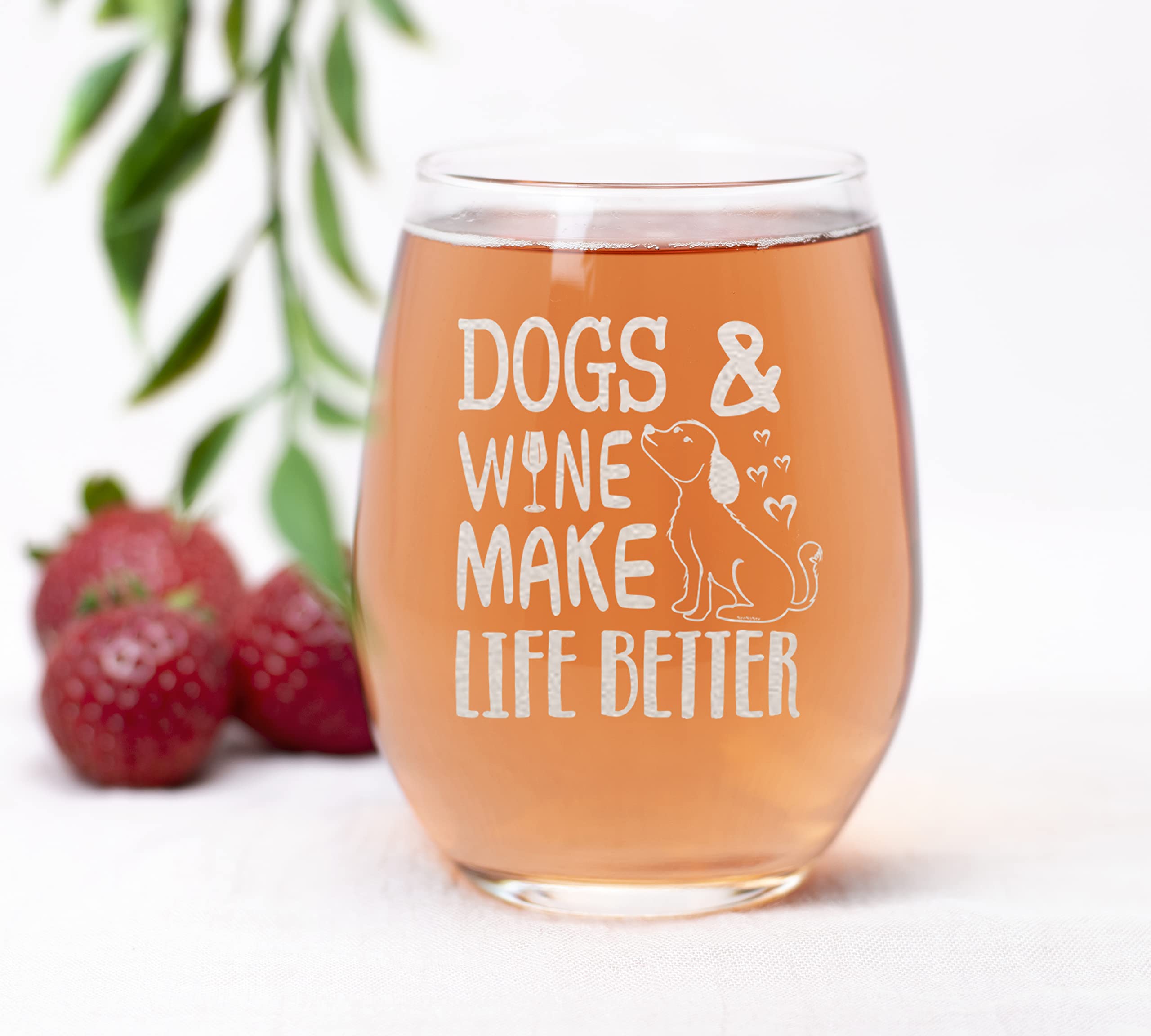 NeeNoNex Funny Gift for Dog Mom Dad Dogs & Wine Make Life Better Stemless Wine Glass - Dog Lover Gift