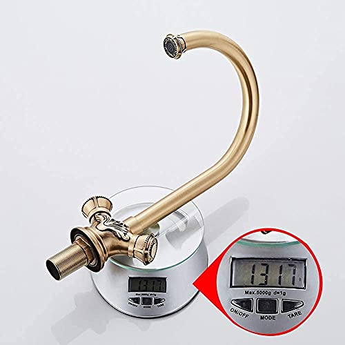 Retro Kitchen Vanity Sink Tap Deck Mounted Antique Brass Double Hot and Cold Water Single Spout Faucet