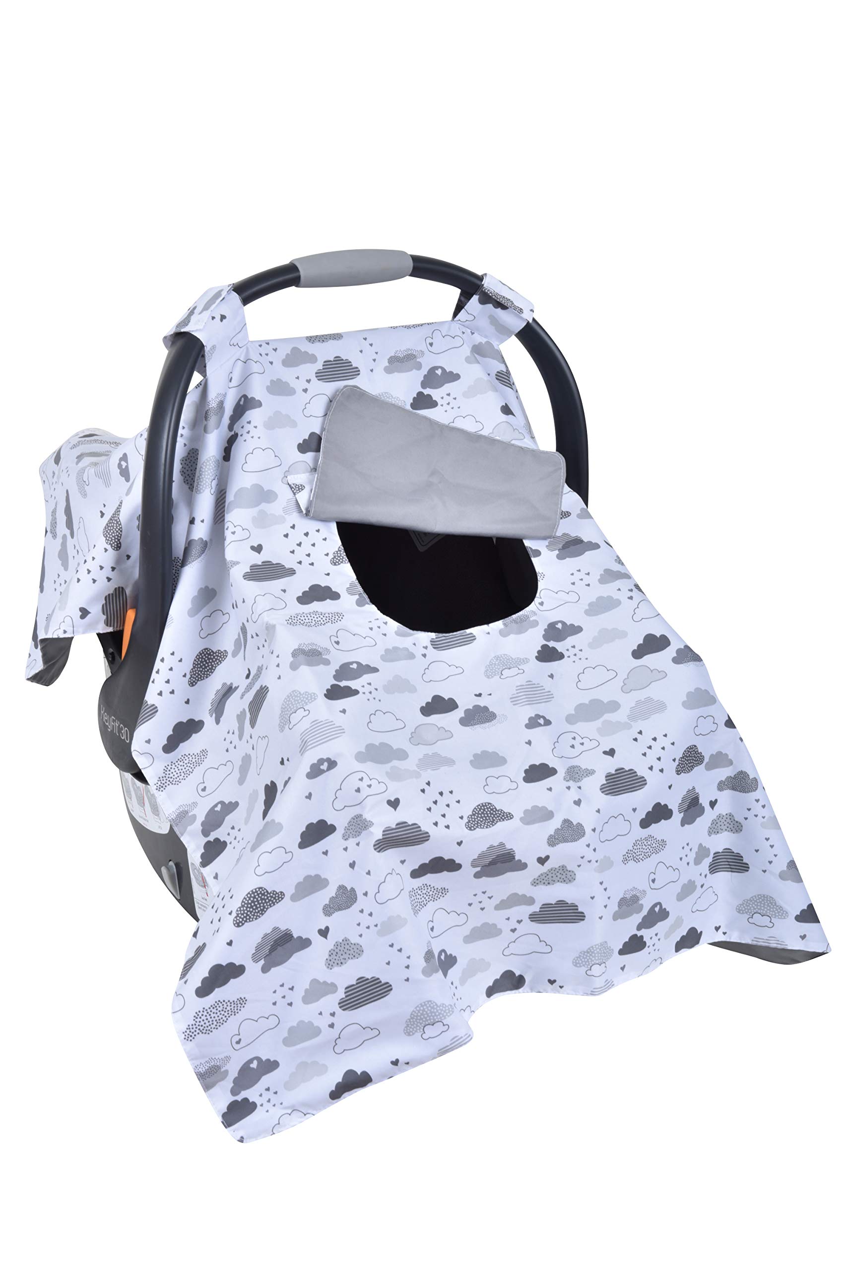 Little Me Baby Carrier Car Seat 4 Piece Set - Includes Infant Head Support, Carrier Canopy, Seat Belt Strap Covers, and Carrier Arm Cushion
