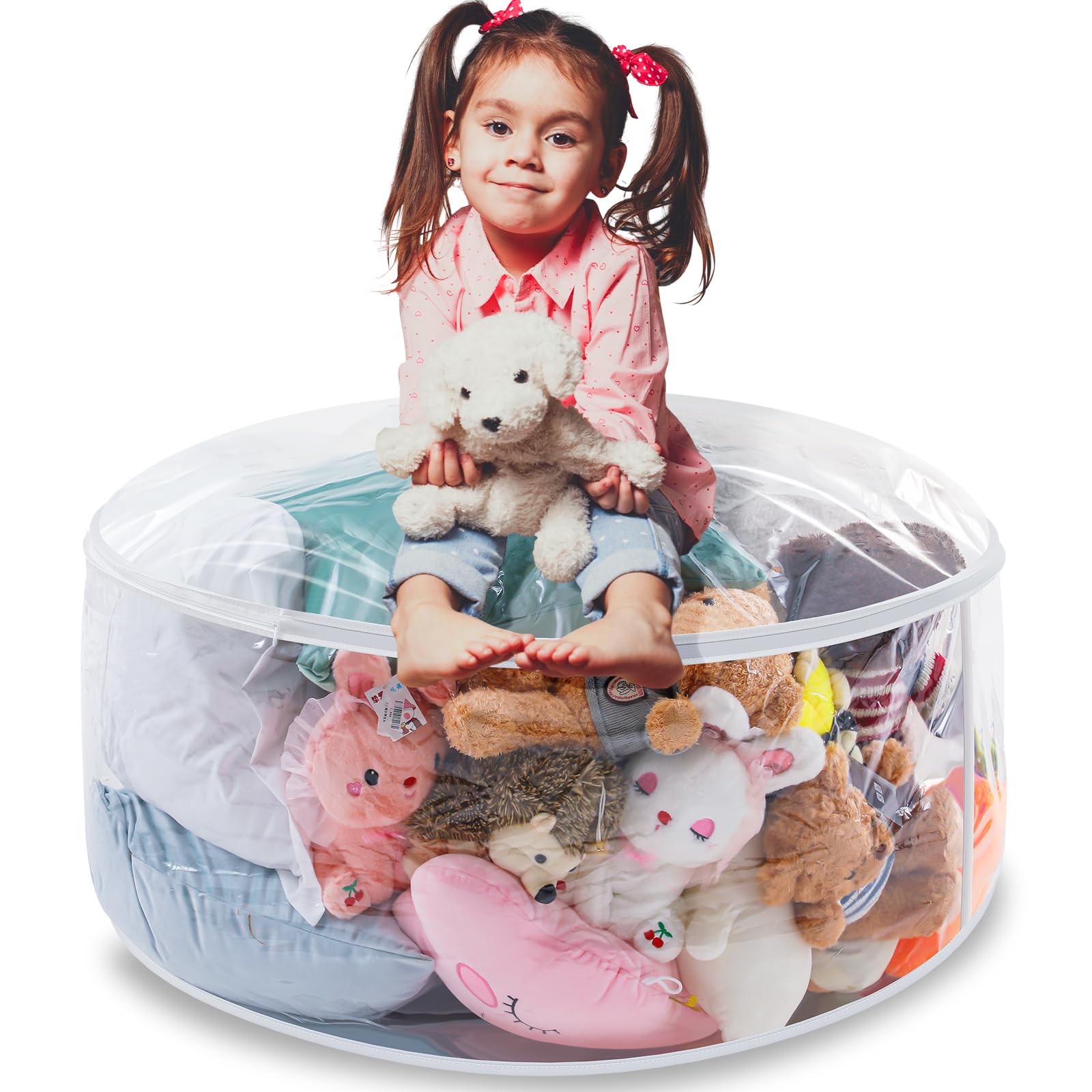 Teenyyou Stuffed Animal Storage Bean Bag Chair Sofa Cover Zipper Large Transparent PVC Stuffed Animal Organizer Bean Bag Seat Only for Organizing Rooms Plush Toys When Filled (Chair Style,38 Inch)
