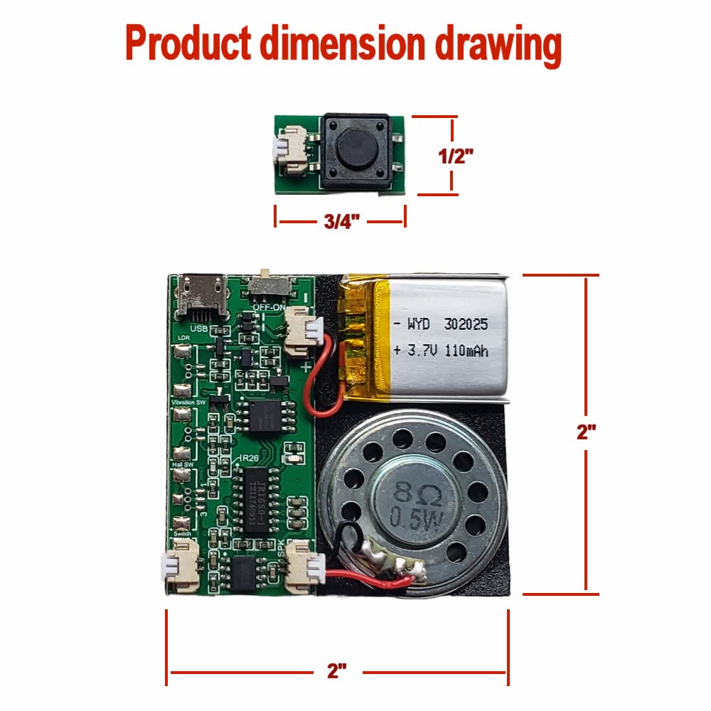 USA Sat Press-Button Control Activated MP3 Music Sound Module USB Downloadable Sound Module for Greeting Cards, Crafts, Christmas, New Year Greeting Cards-with Speaker, Lithium Battery and USB Cable